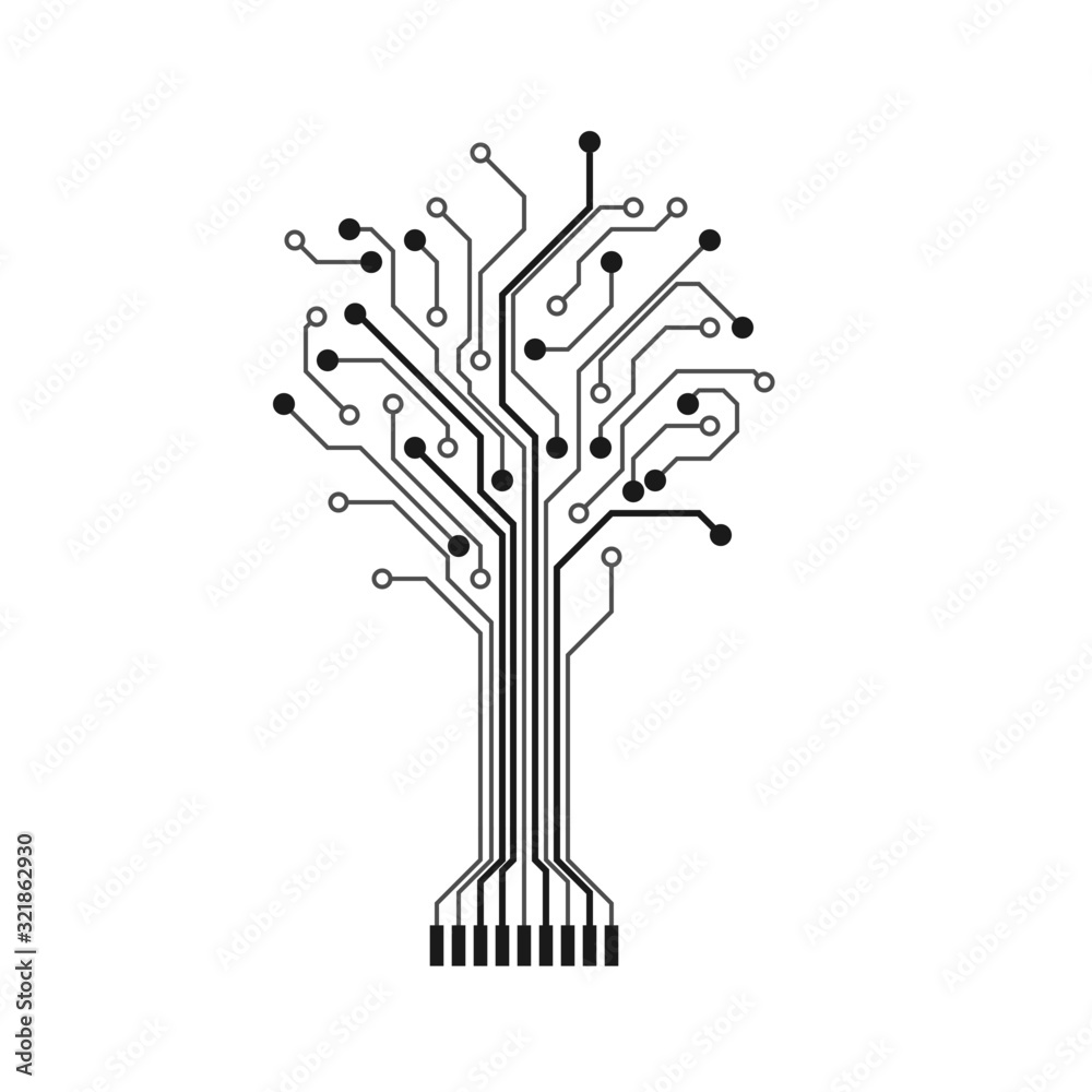 Circuit tree silhouette. Technology design element. Computer ... Circuit tree silhouette. Technology design element. Computer ...