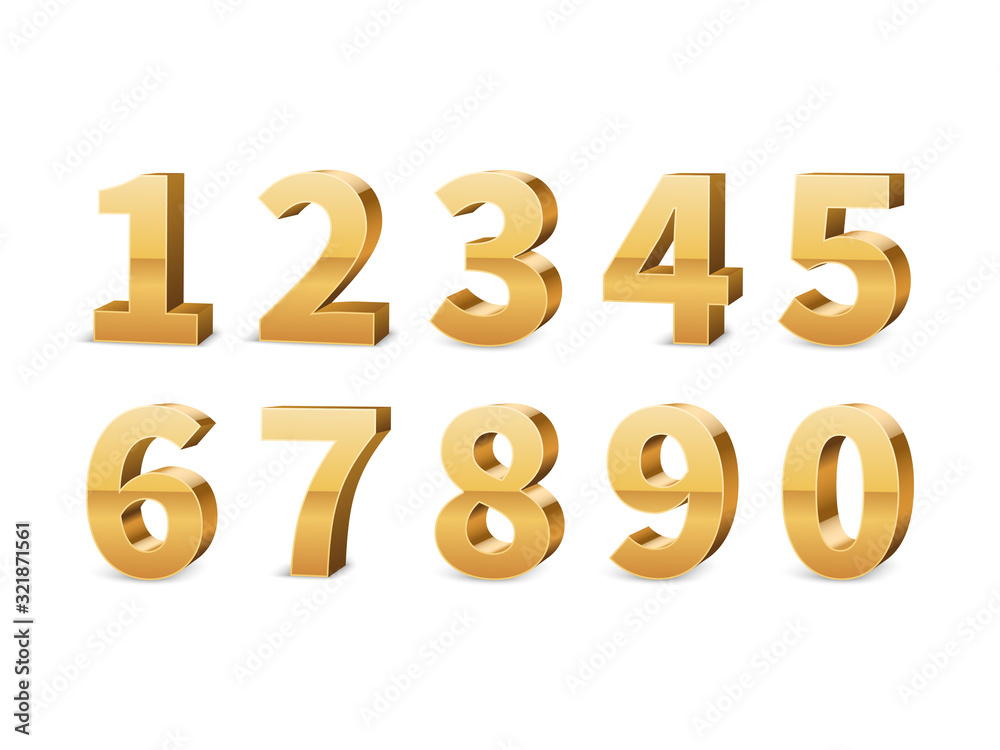Gold 3d numbers. Big golden number luxury symbols for typography ...