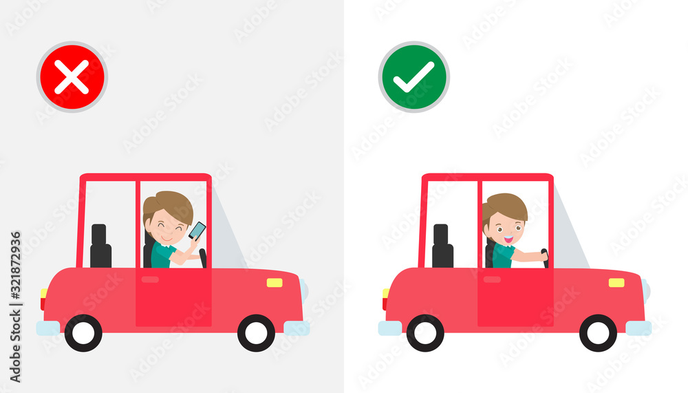 No texting ,No talking, Right and wrong ways riding to prevent car ...