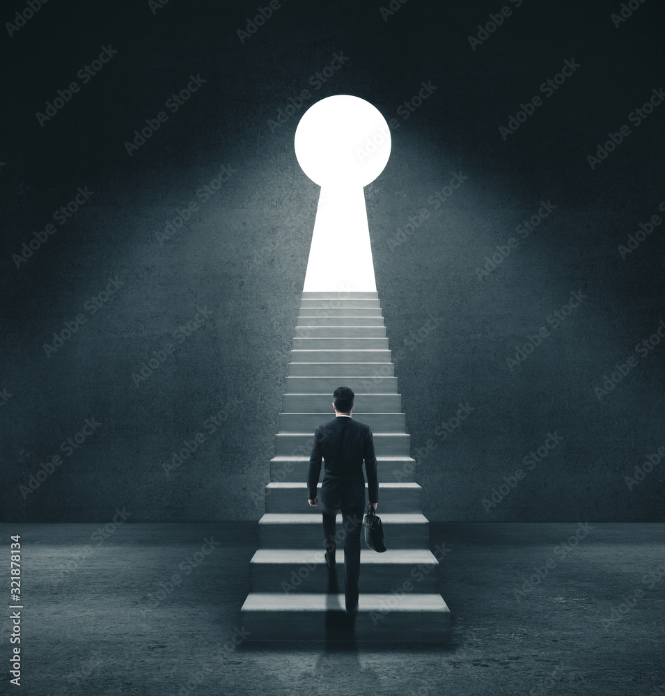 Man Walking Through Key Hole