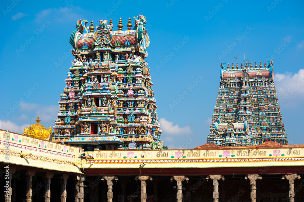 Great Indian architecture and religious art. Gods pantheon at Temple ...