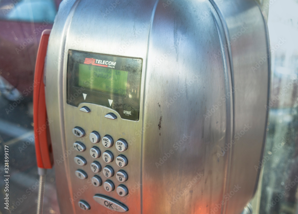 BARI, ITALY - JANUARY 2, 2019: an iconic old phone booth from the ...