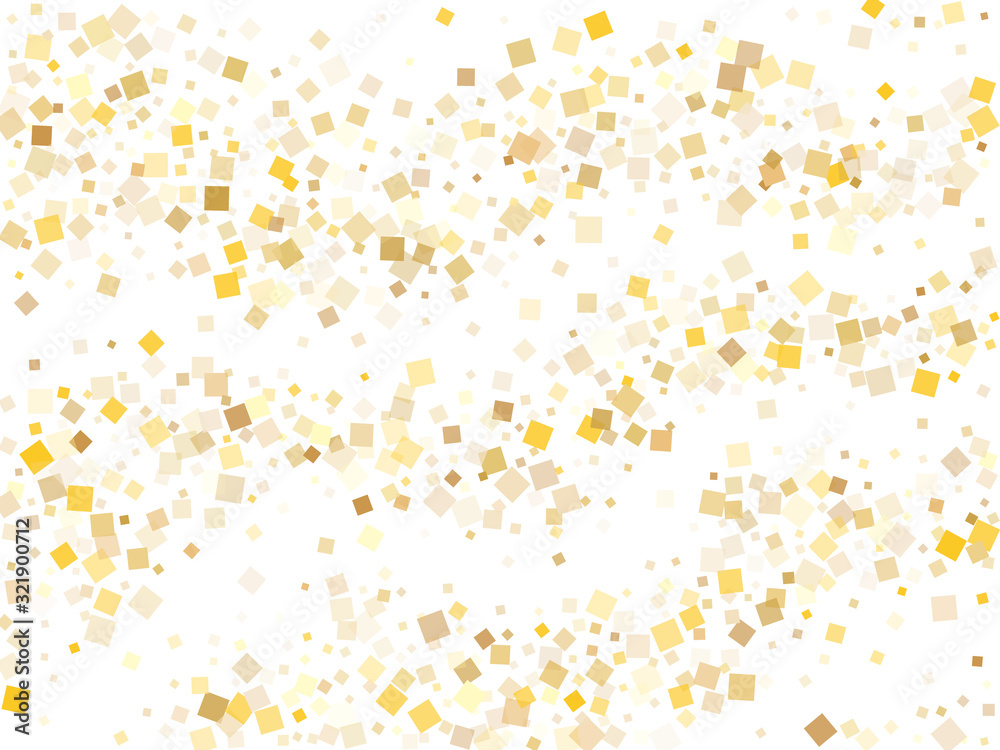 Yellow gold square confetti sparkles scatter on white. Chic holiday ...