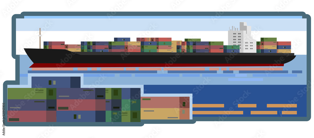 International ocean logistics. Vector illustration. Delivery of goods ...