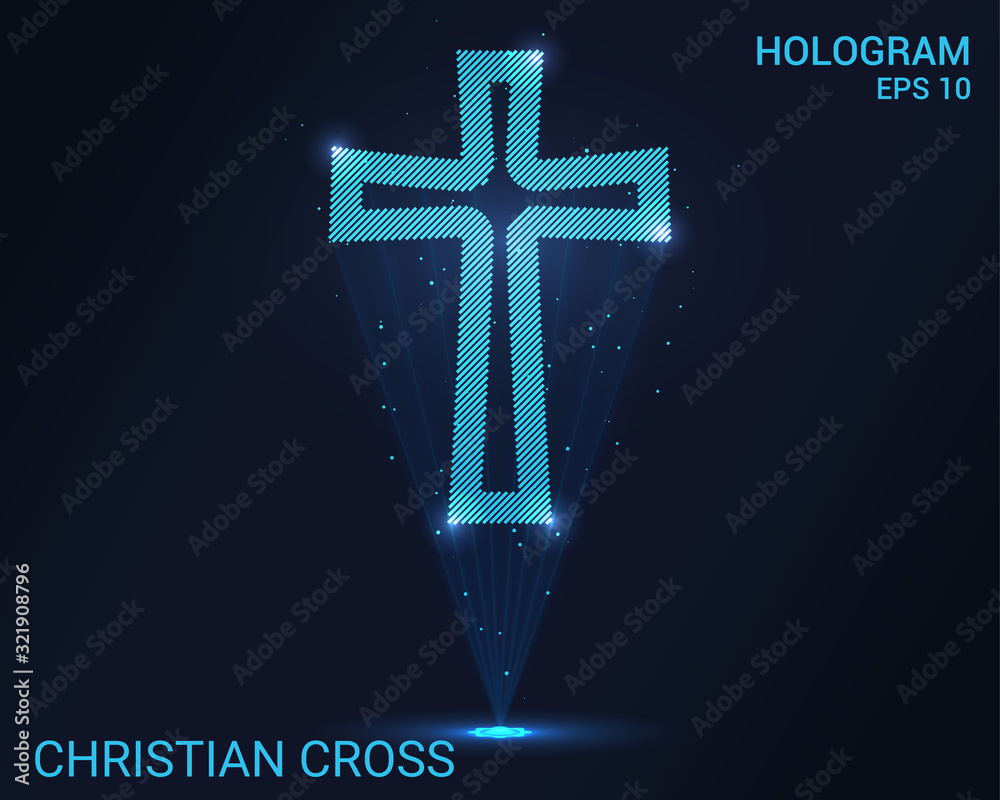 Hologram of the Christian cross. Holographic projection of the Catholic ...