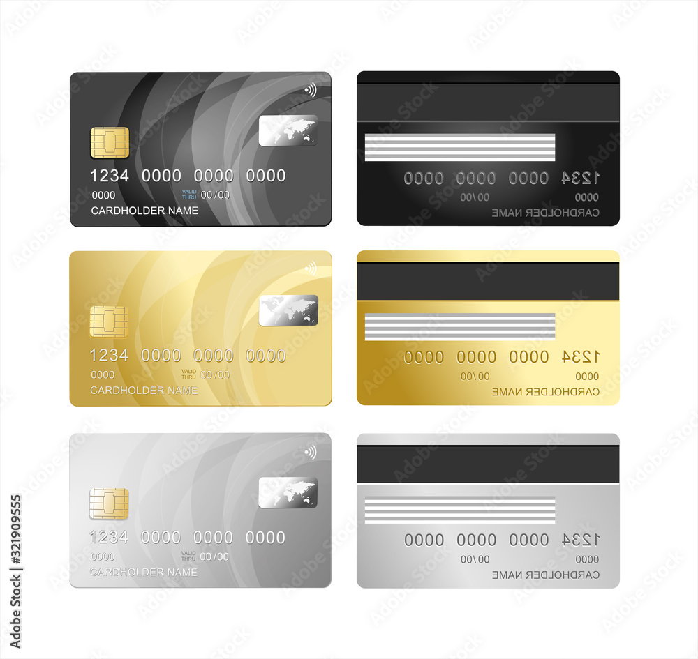 Realistic Detailed 3d Plastic Card Set. Vector Stock Vector | Adobe Stock