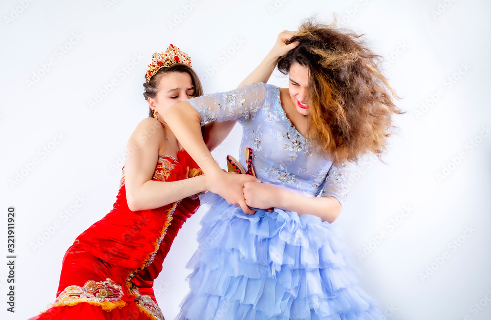 Two women having argue fight being mad at each other. Two sisters fight ...