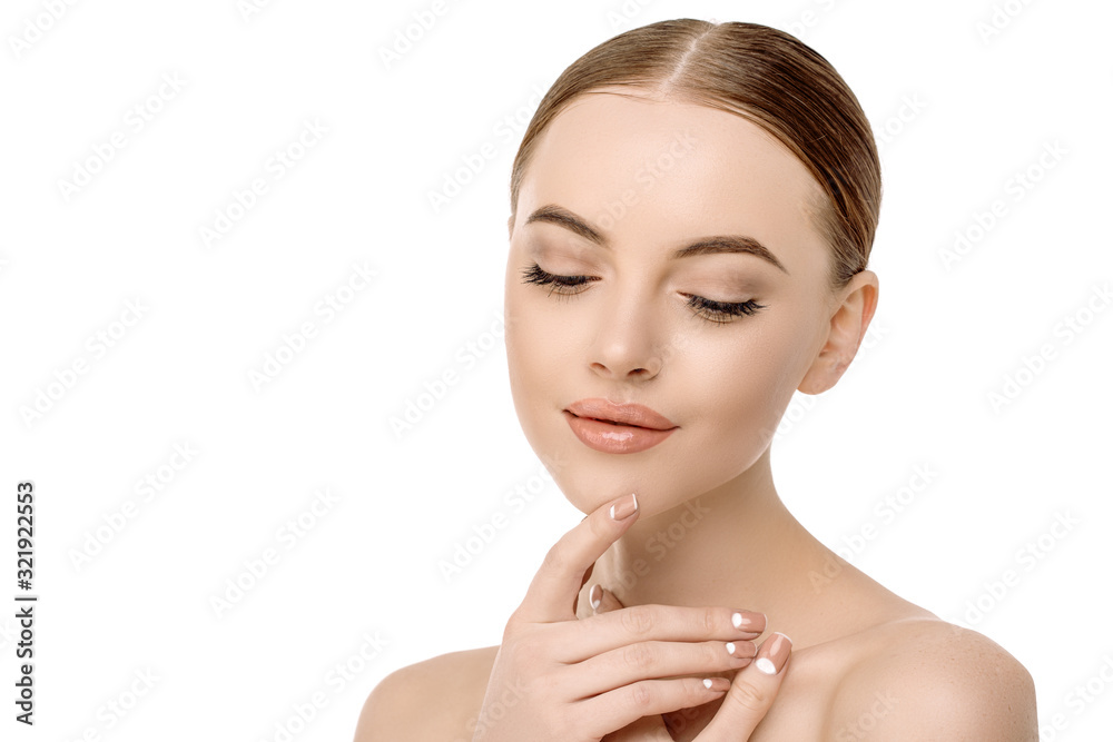 Beautiful Woman Face Portrait close up studio on white. Girl with ...