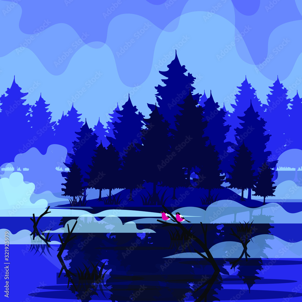 Blue Landscape background, Illustration of Blue Forest. Stock Vector ...