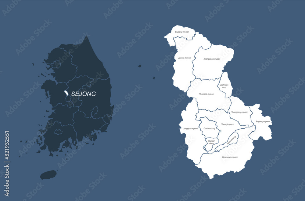 korea city map. daejeon, sejong map. chongcheong-do map. Stock Vector ...