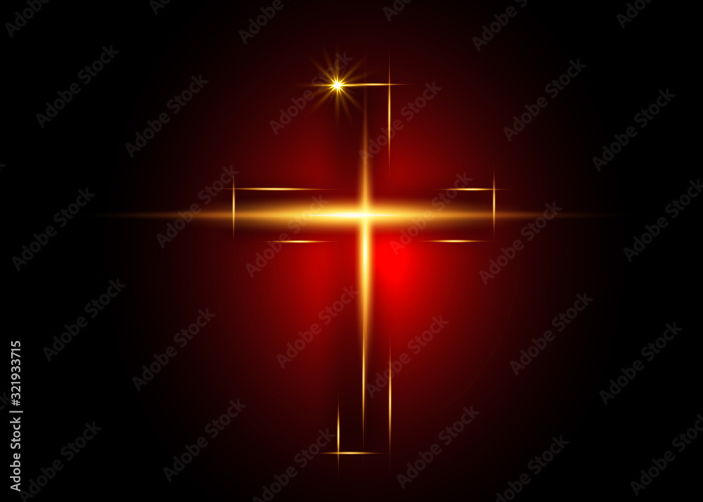 cross of light, shiny Cross with golden frame symbol of christianity ...