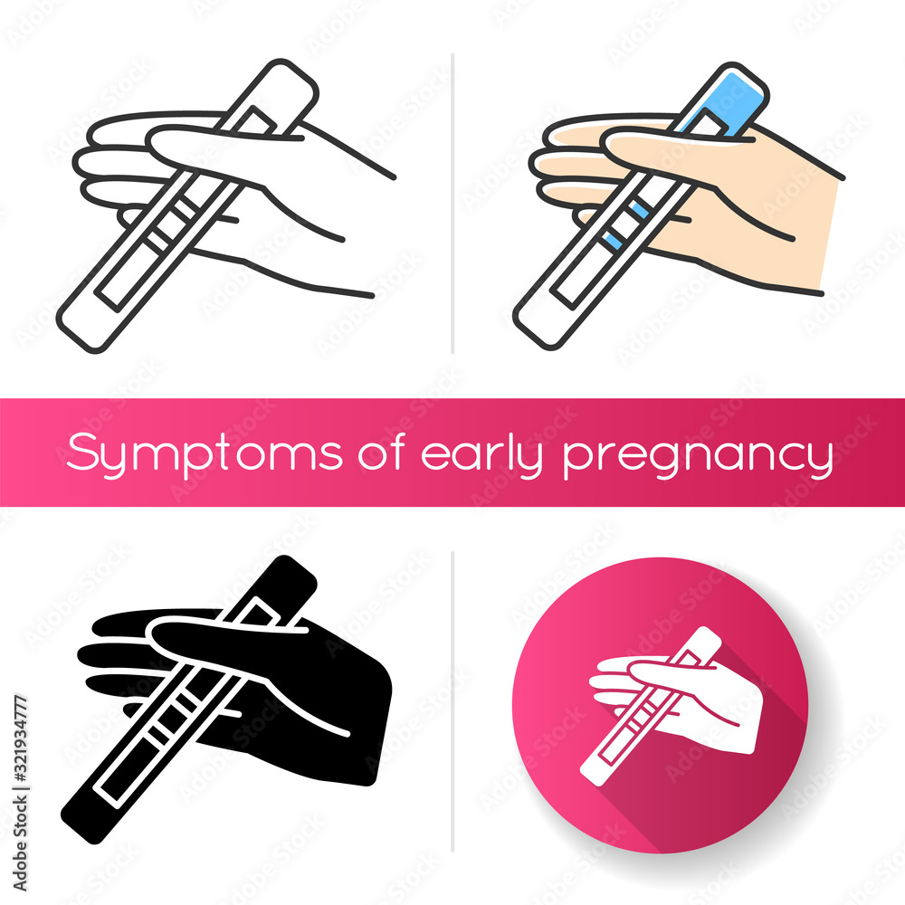 Positive test icon. Early sign of pregnancy. Pregnant woman check ...