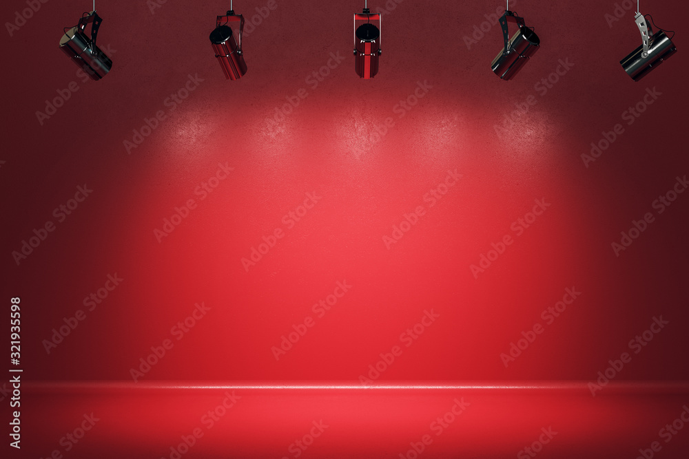 Illuminated red stage with spotlight Stock Photo | Adobe Stock