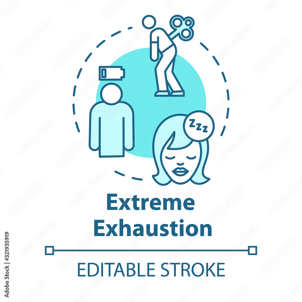 Extreme exhaustion concept icon. Sleep need. Overwork and burnout ...