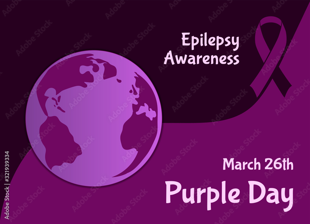 Purple Day card for Epilepsy Awareness campaign with planet Earth and ...