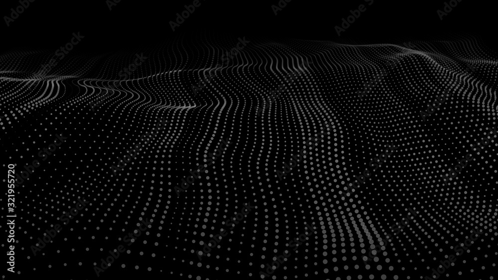 Wave 3d. Wave of particles. Futuristic point wave. Design for poster ...