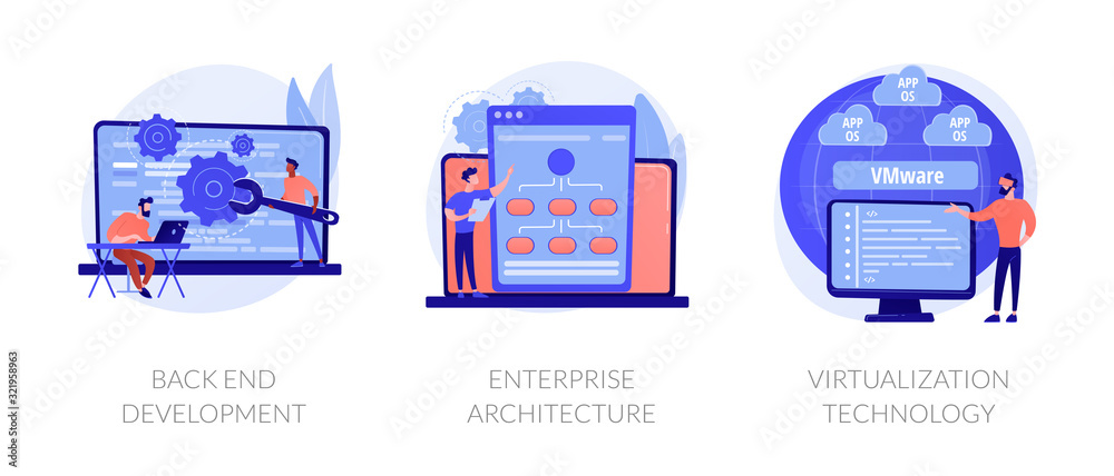 Software engineering, franchise building, cloud computing icons set ...