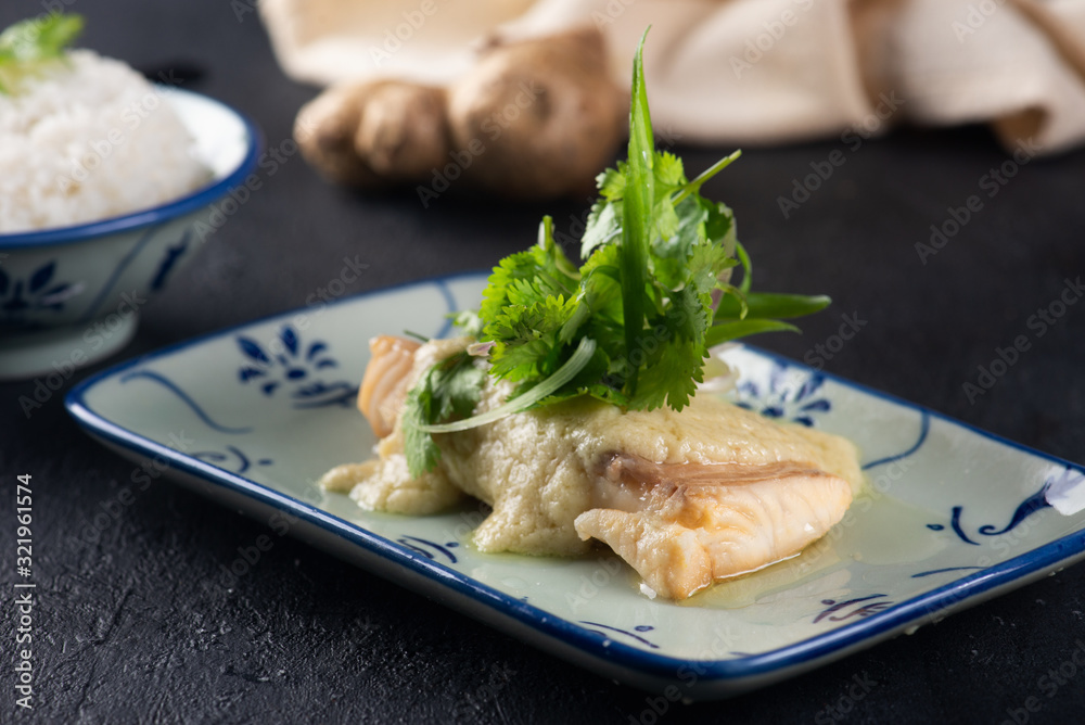 chinese steamed ginger fish with with rice Stock Photo | Adobe Stock