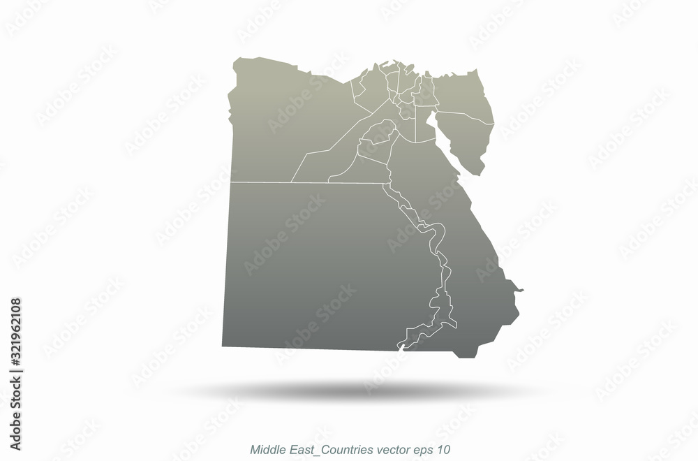 Egypt on a map with middle east countries