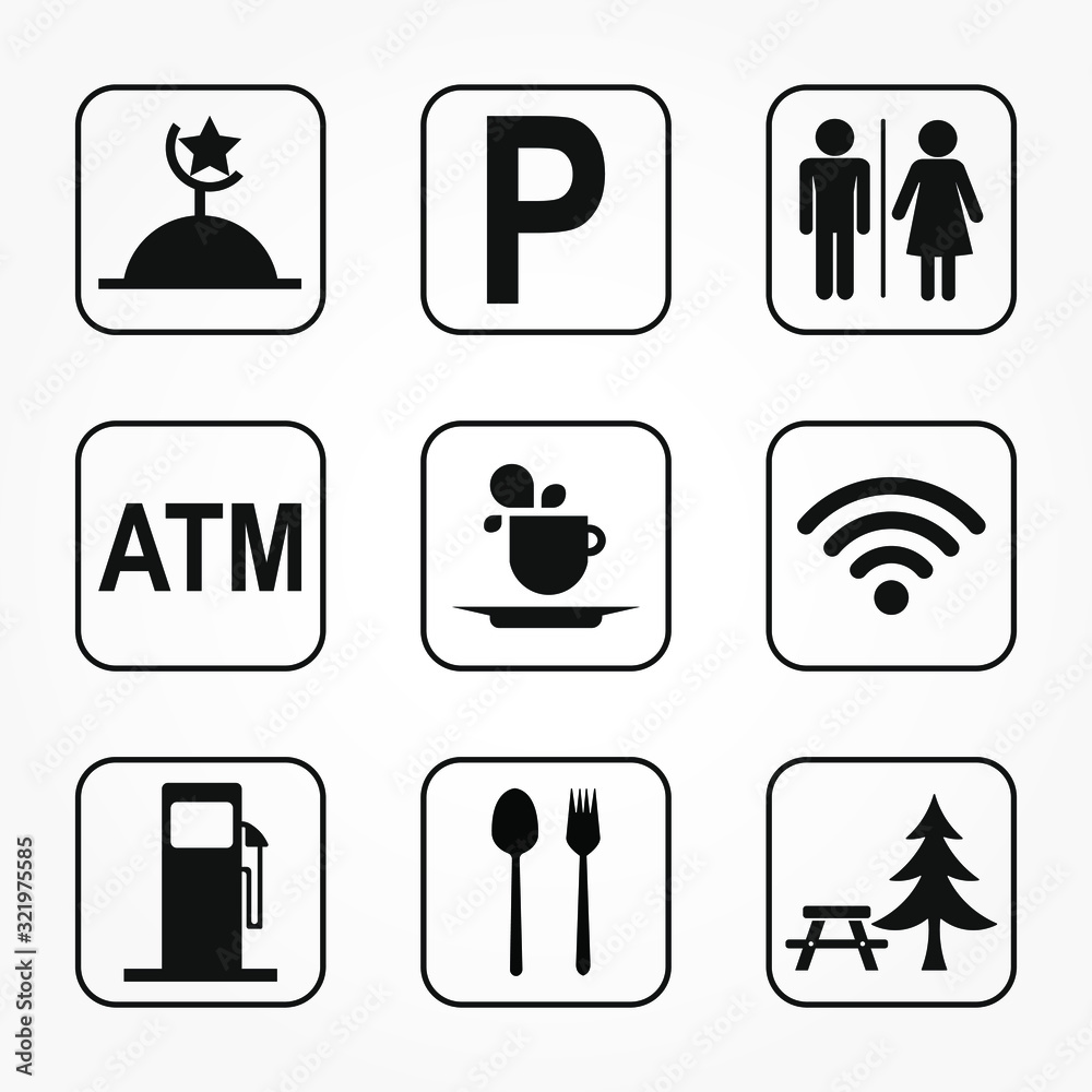 Set of Rest area sign vector illustration, Symbols for urban areas ...