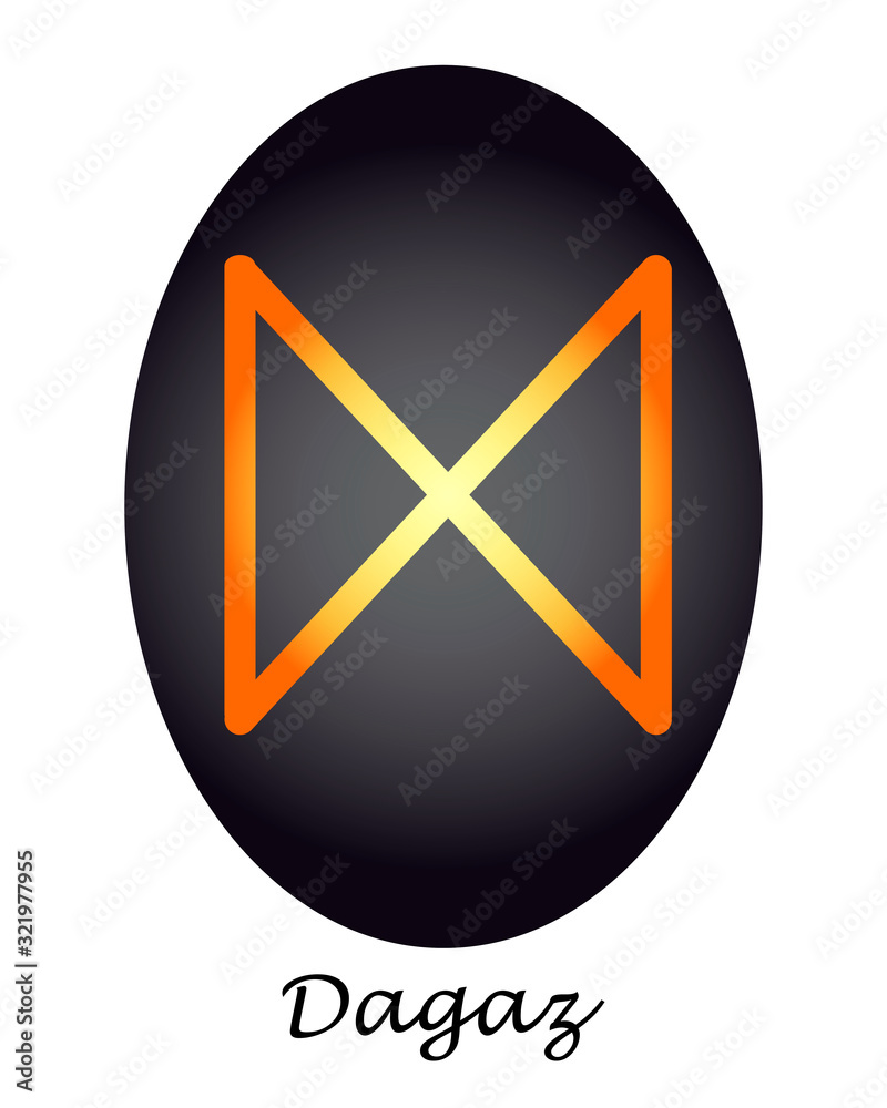 Historical Rune Dagaz bright yellow and orange on a black background ...