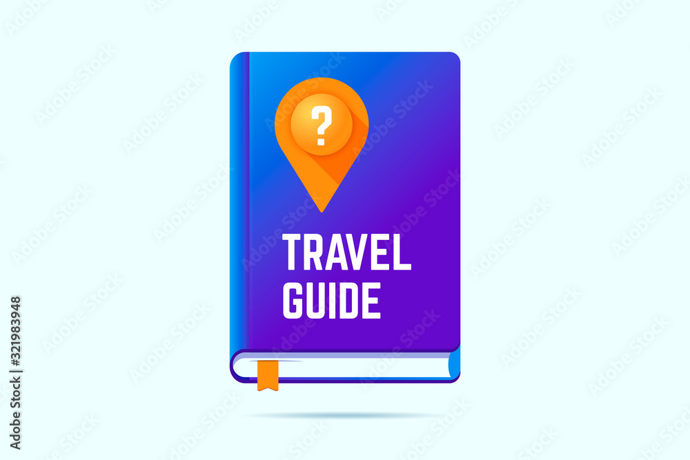Travel guide book icon with a map pin and question sign. Vector ...