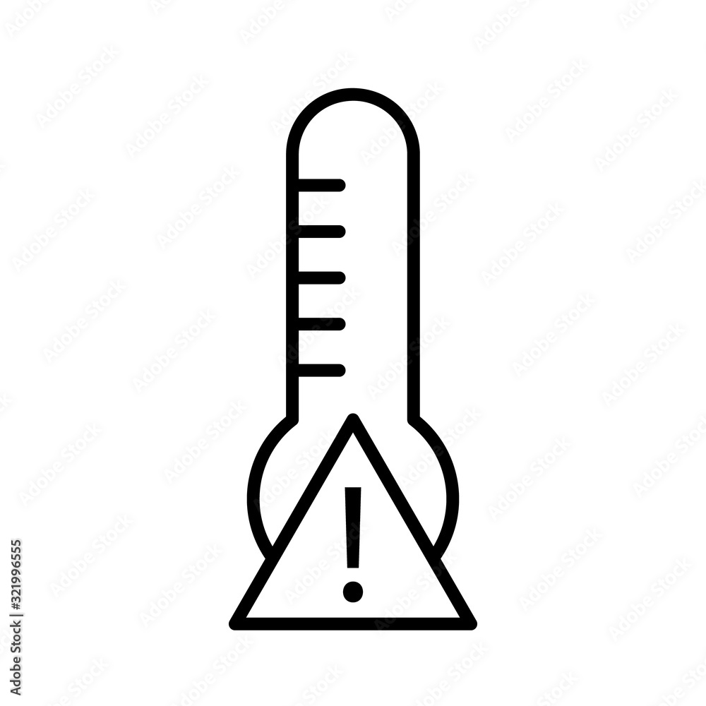 Mercury thermometer with attention icon. Strict temperature control ...