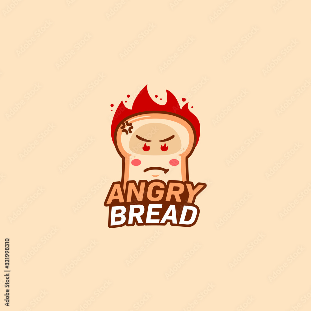 Angry bread bakery logo icon bread cartoon mascot with mad angry flame ...