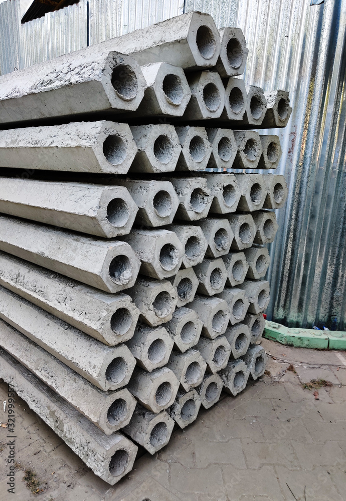 The pile of hexagon concrete foundation micro piles on construction ...