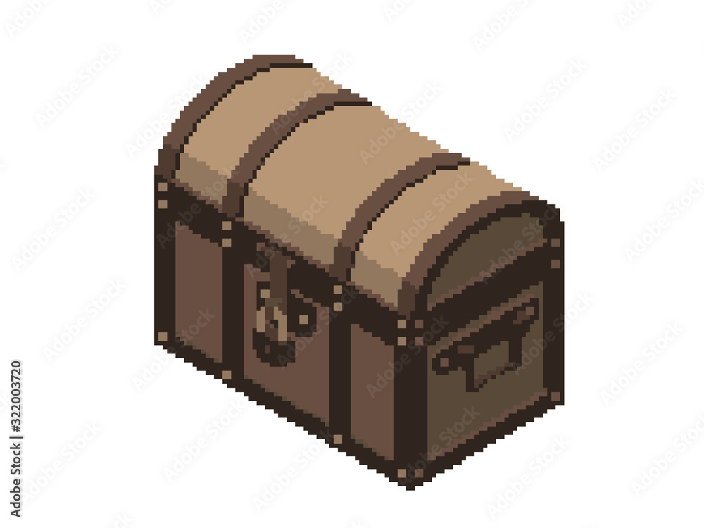 Pixelated Closed treasure vintage wooden chest. Pixel Art. Isometric ...