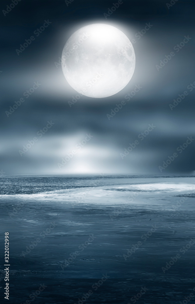 Futuristic empty night scene. Empty street scene background with ...