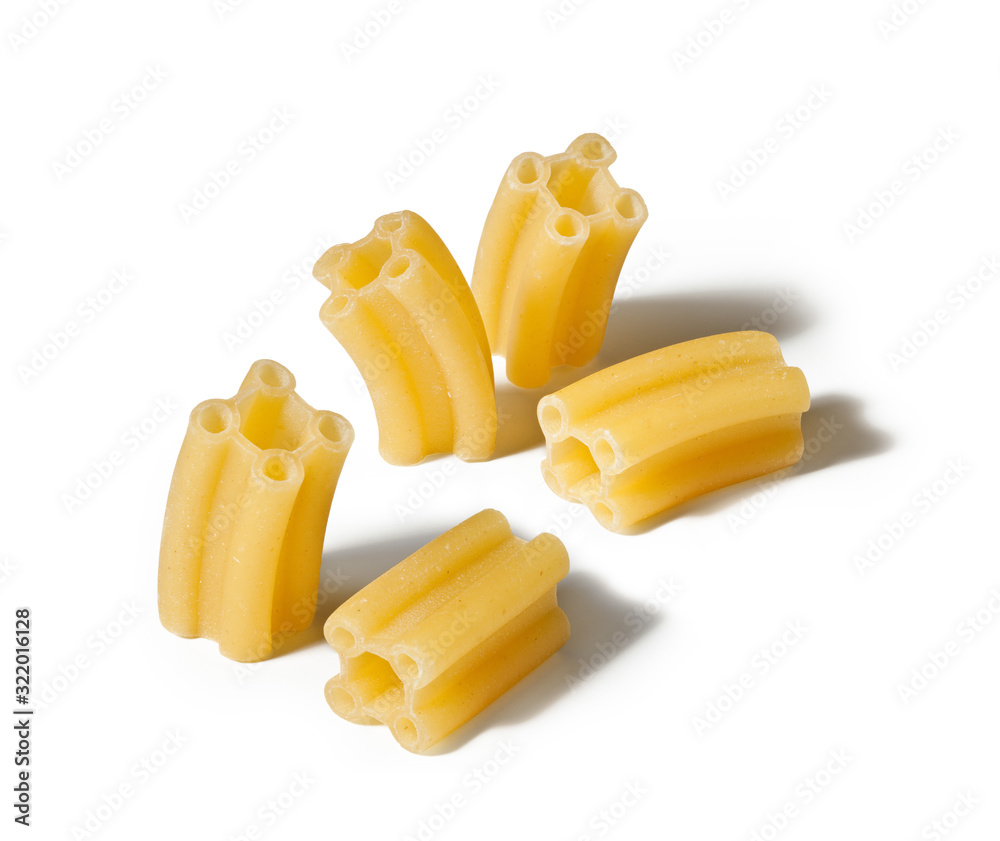 Typical Carnival Italian pasta "Cinque buchi" isolated on white ...