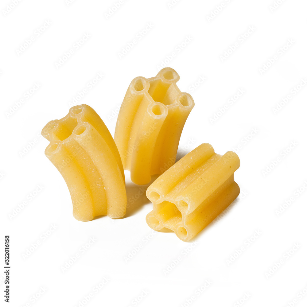 Typical Carnival Italian pasta "Cinque buchi" isolated on white ...