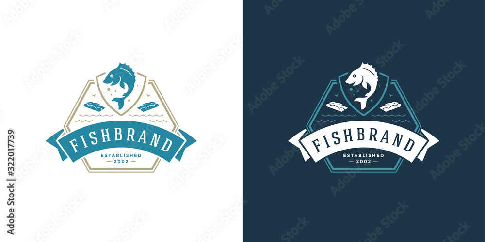 Seafood logo or sign vector illustration fish market and restaurant ...