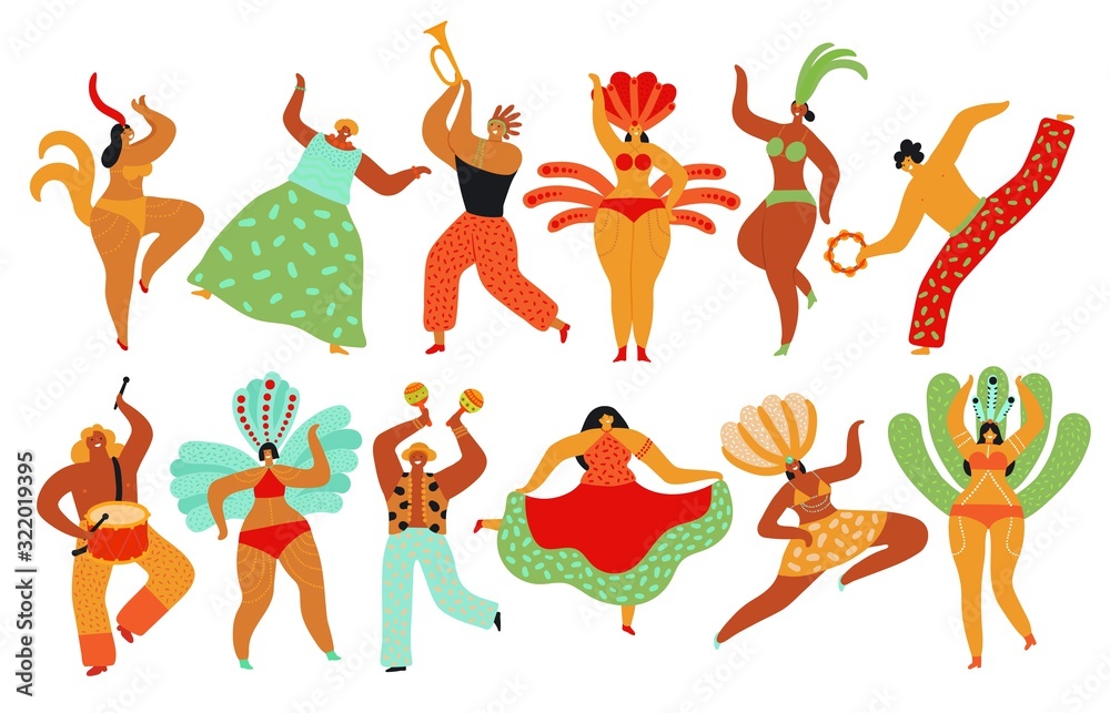Carnival dancers. Capoeira, brazilian people dancing. Hot festive girls ...