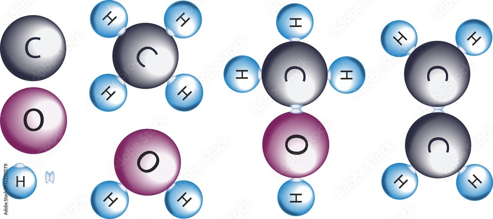 chemical molecules water methane ethane Stock Vector | Adobe Stock