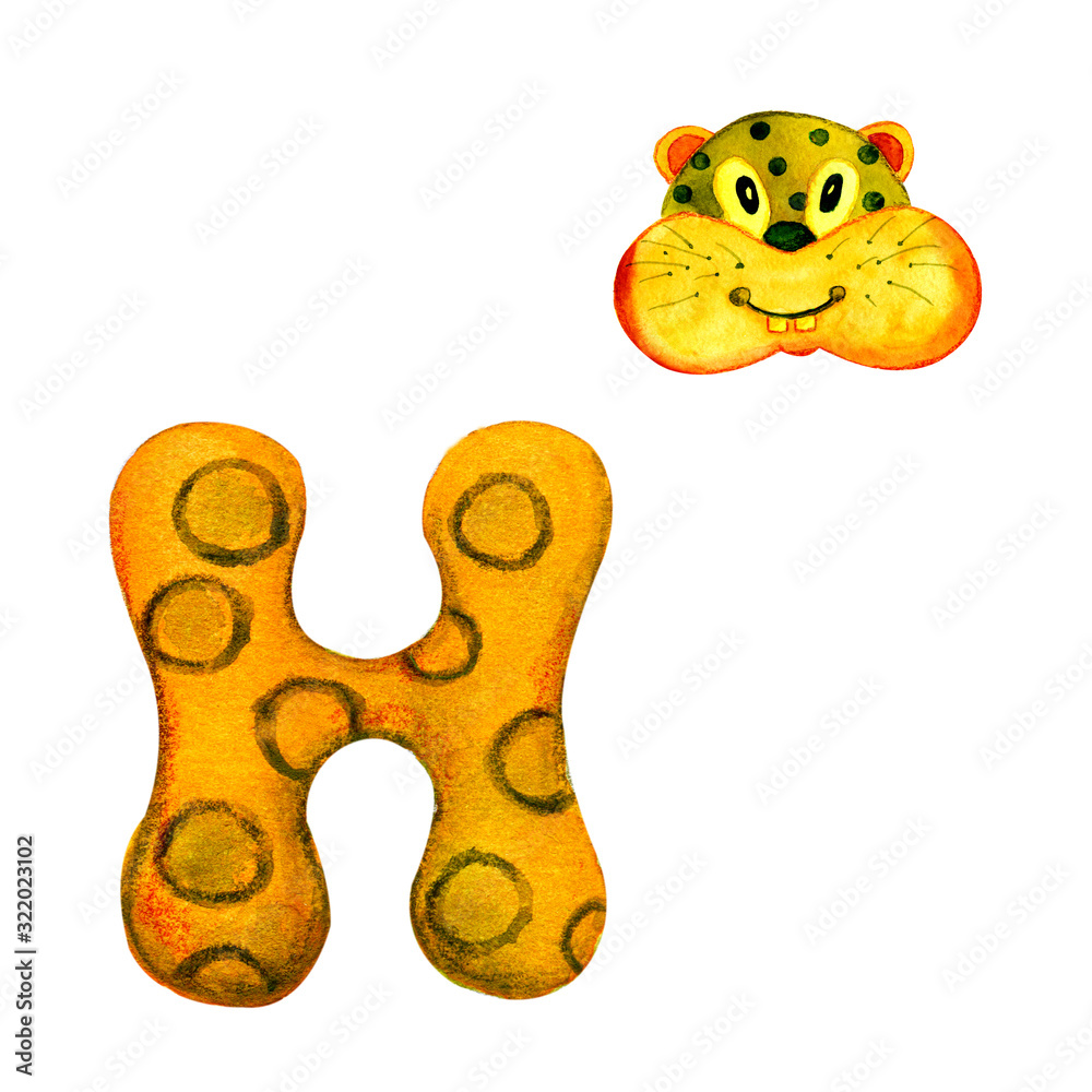 Letter H of multi-colored cartoon English alphabet with pictures. Hand ...