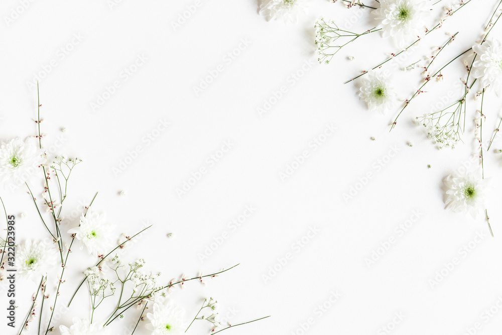 Flowers composition. White flowers on white background. Spring concept ...