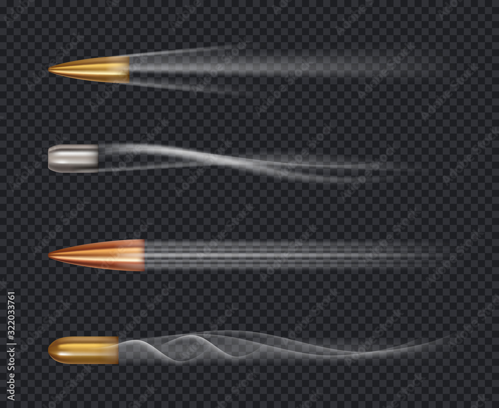 Flying bullet. Motion firing target jacket trace of bullet shots vector ...