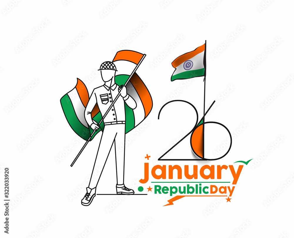 26 january Republic day concept with a boy holding indian flag. Cartoon ...