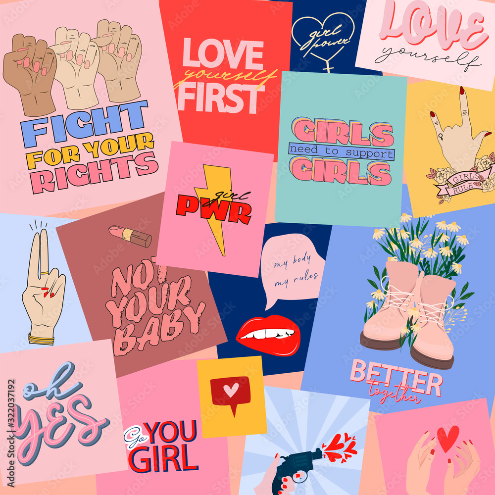 Set of motivation poster with quotes for women's equality, fight for ...