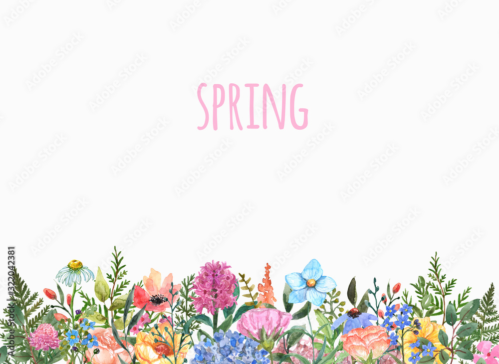 Spring or summer flowers border,isolated on white background ...