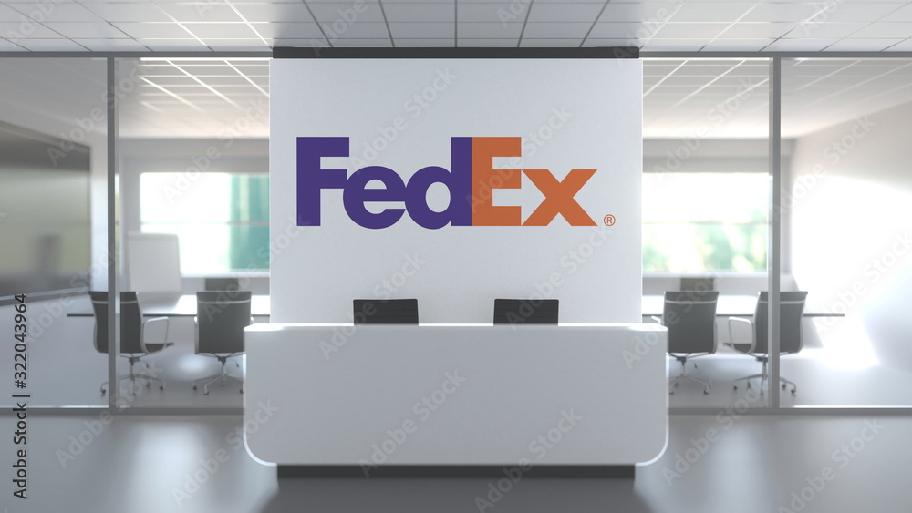 Logo of FEDEX on a wall in the modern office, editorial conceptual 3D ...