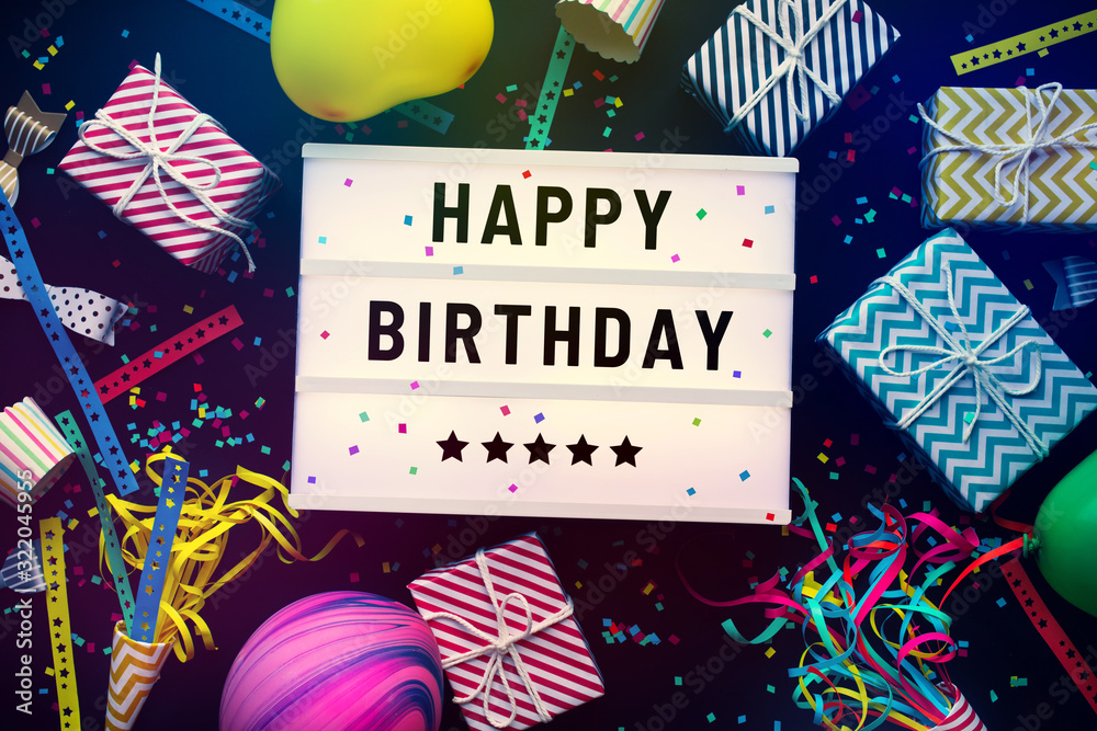 Let's celebrate concepts with happy birthday text on cinema light box ...