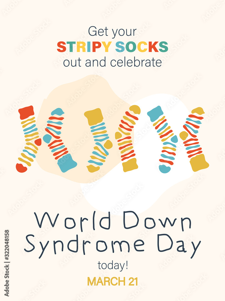 World Down syndrome day, March 21. Colorful vector concept with cute ...