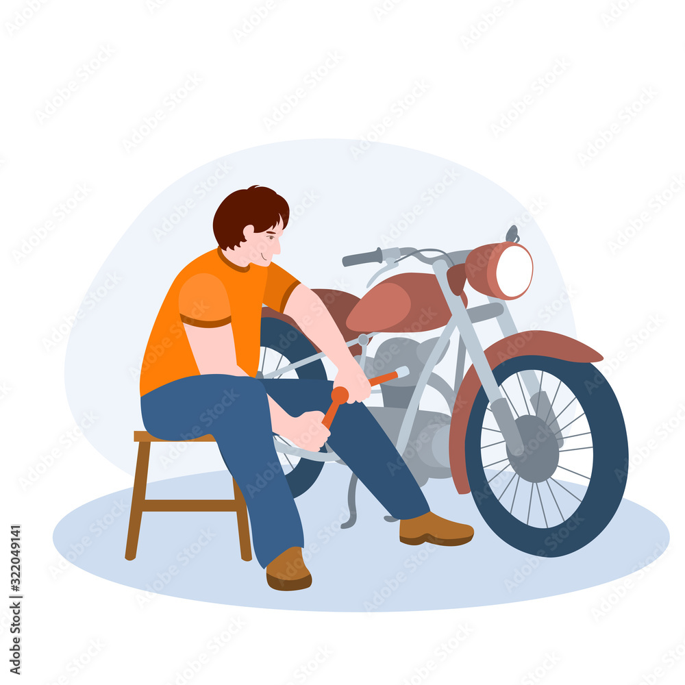 Mechanic Repairing Motorcycle vector illustration from hobbies ...