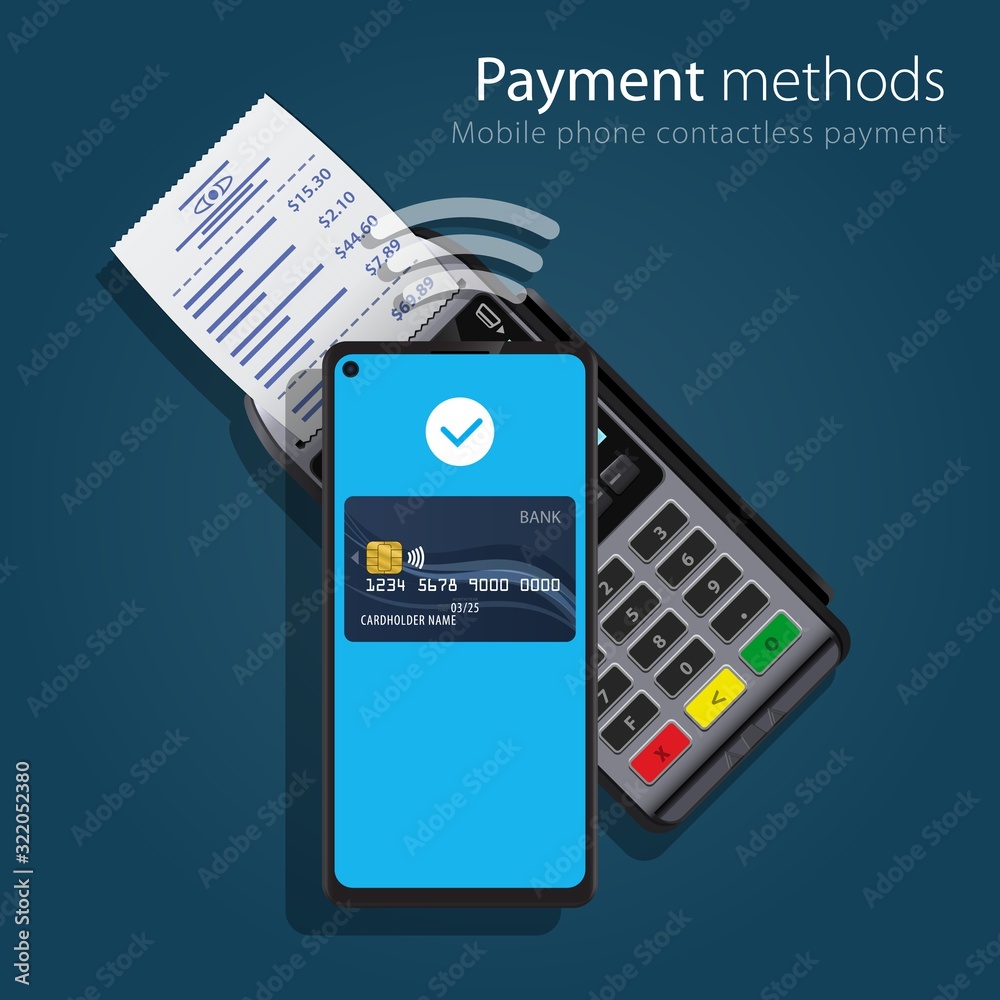 Contactless Payment Methods mobile Smart phone frameless and wireless ...