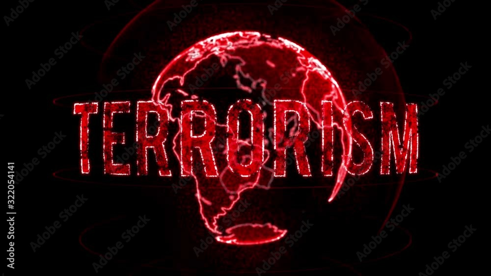 Terrorism text word, earth globe in background out of focus depth of ...