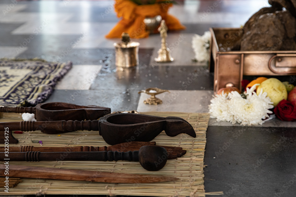 items for the Indian Yajna ritual. Indian Vedic fire ceremony called ...