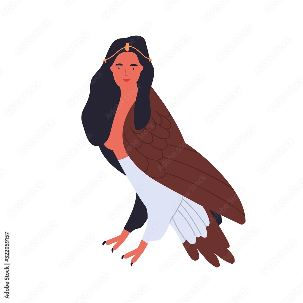 Cartoon harpy woman bird mythological animal vector flat illustration ...